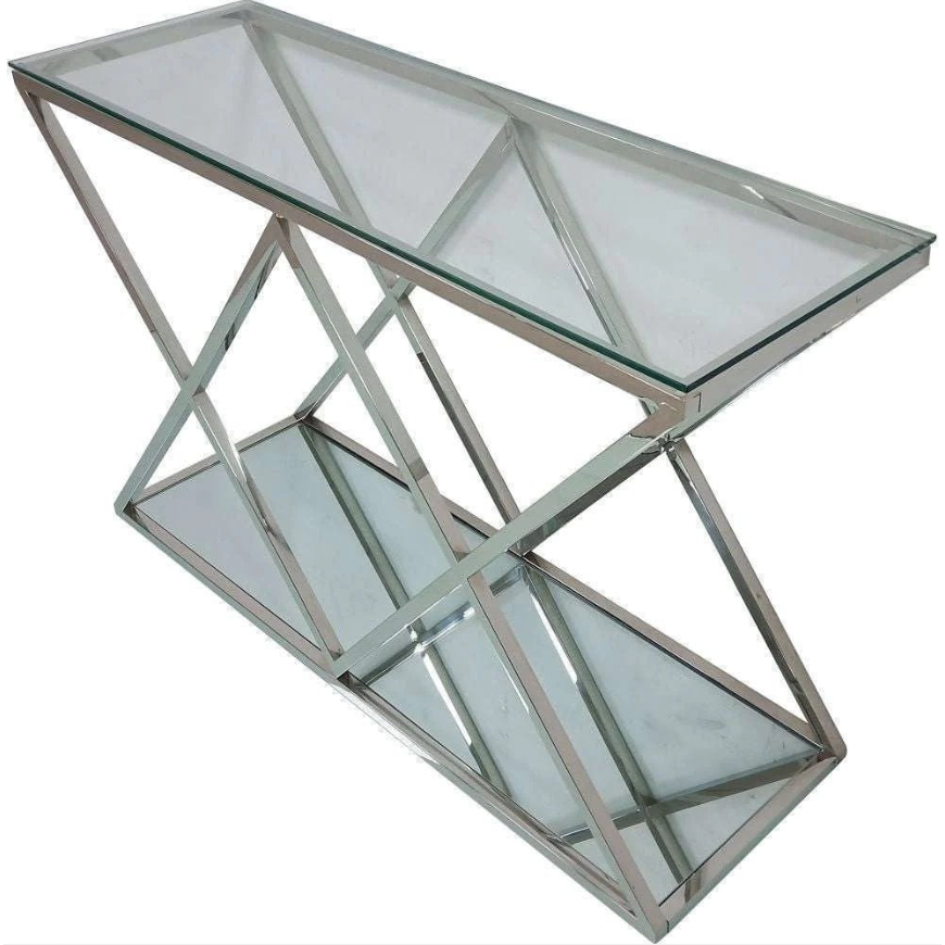 Glass Cross Console Table / B Grade – Catalogue Clearance Outlet